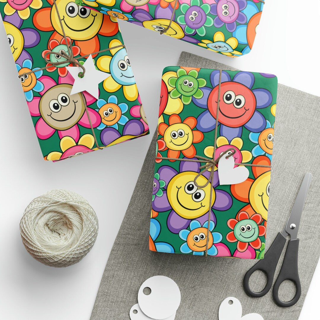 Hippie Daisy Wrapping Paper Roll, Retro Groovy Floral Gift Wrap, Happy ...