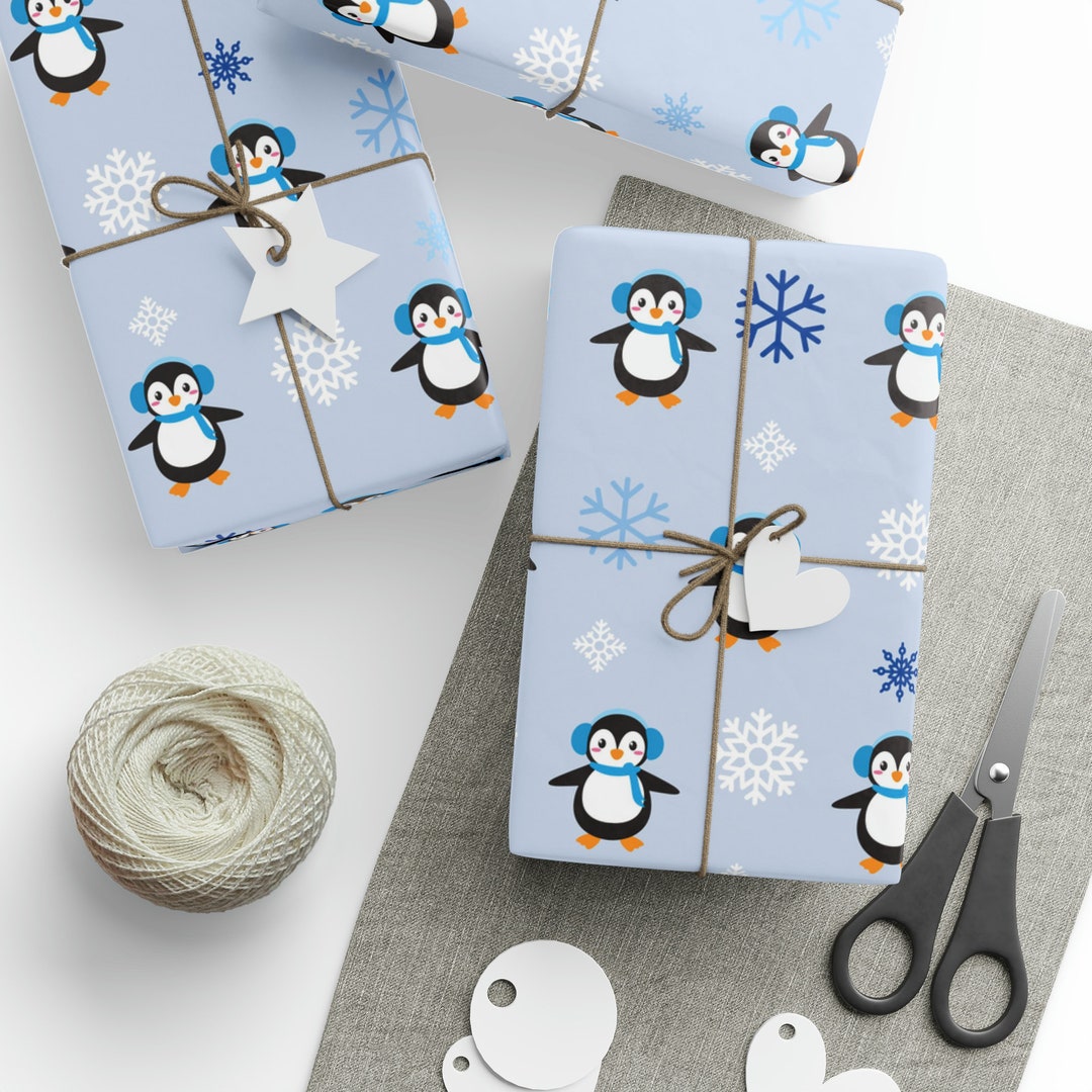 Penguin Wrapping Paper Roll, Penguins Gift Wrap, Penguin Gifts, Cute ...