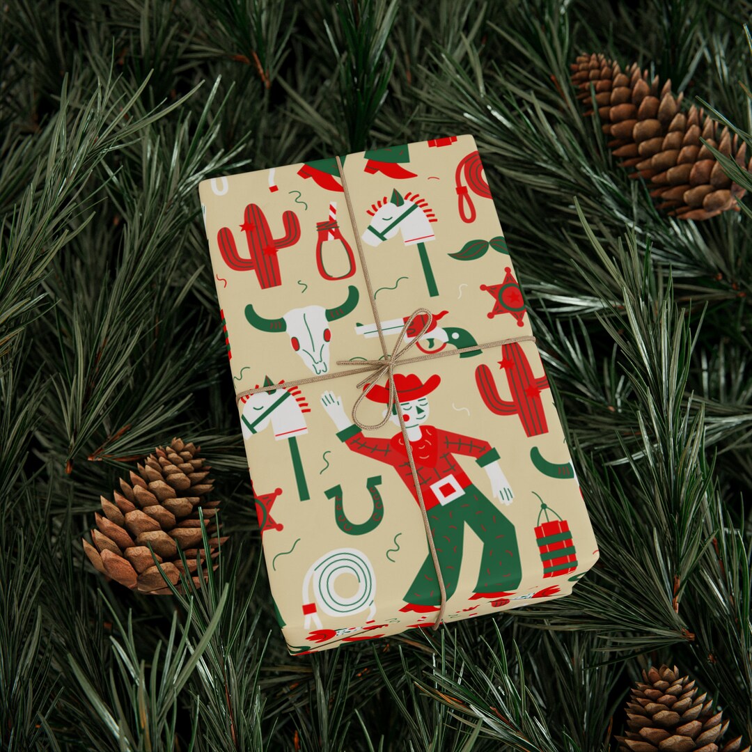 Cowboy Christmas Wrapping Paper Roll, Western Gift Wrap, Country XMAS ...