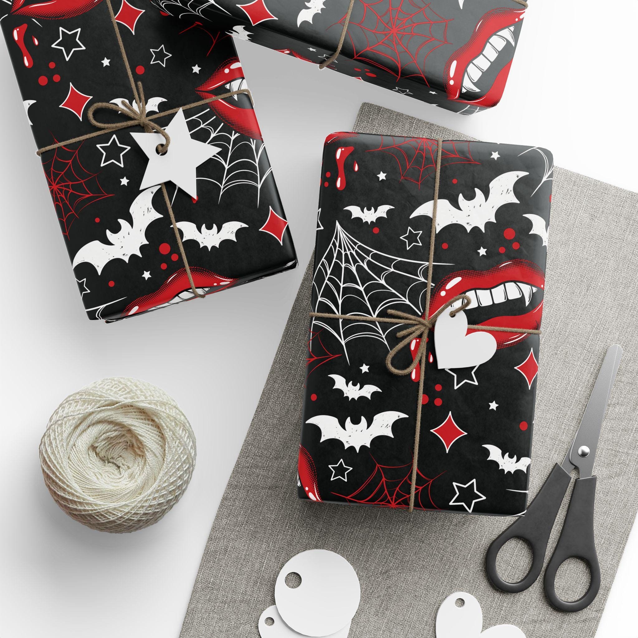 Vampire Wrapping Paper Roll, Halloween Gift Wrap, Bats Giftwrap, Spider ...