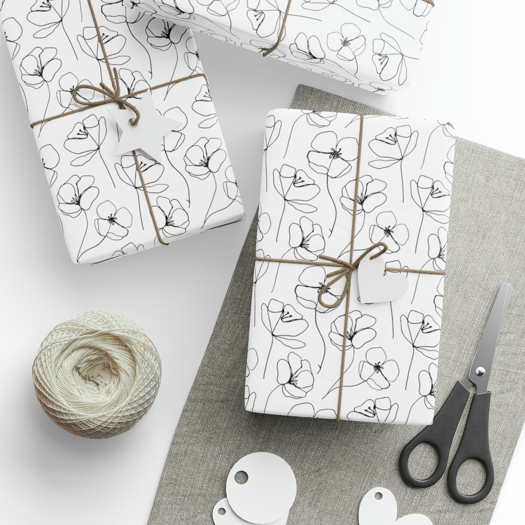 Wild Poppies Wrapping Paper Roll, Floral Black & White Gift Wrap ...