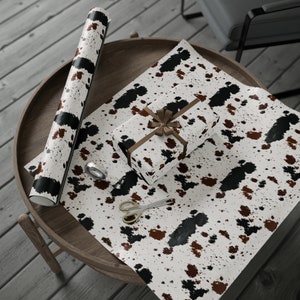 Cowhide Western Wrapping Paper Roll, Black Brown & White Cowhide ...