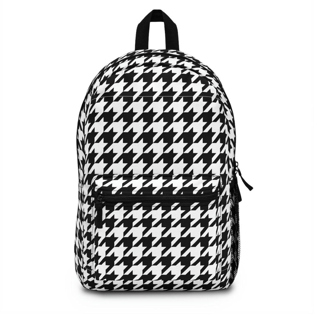 Houndstooth Backpack, Black and White Bag, Adjustable Shoulder Straps ...