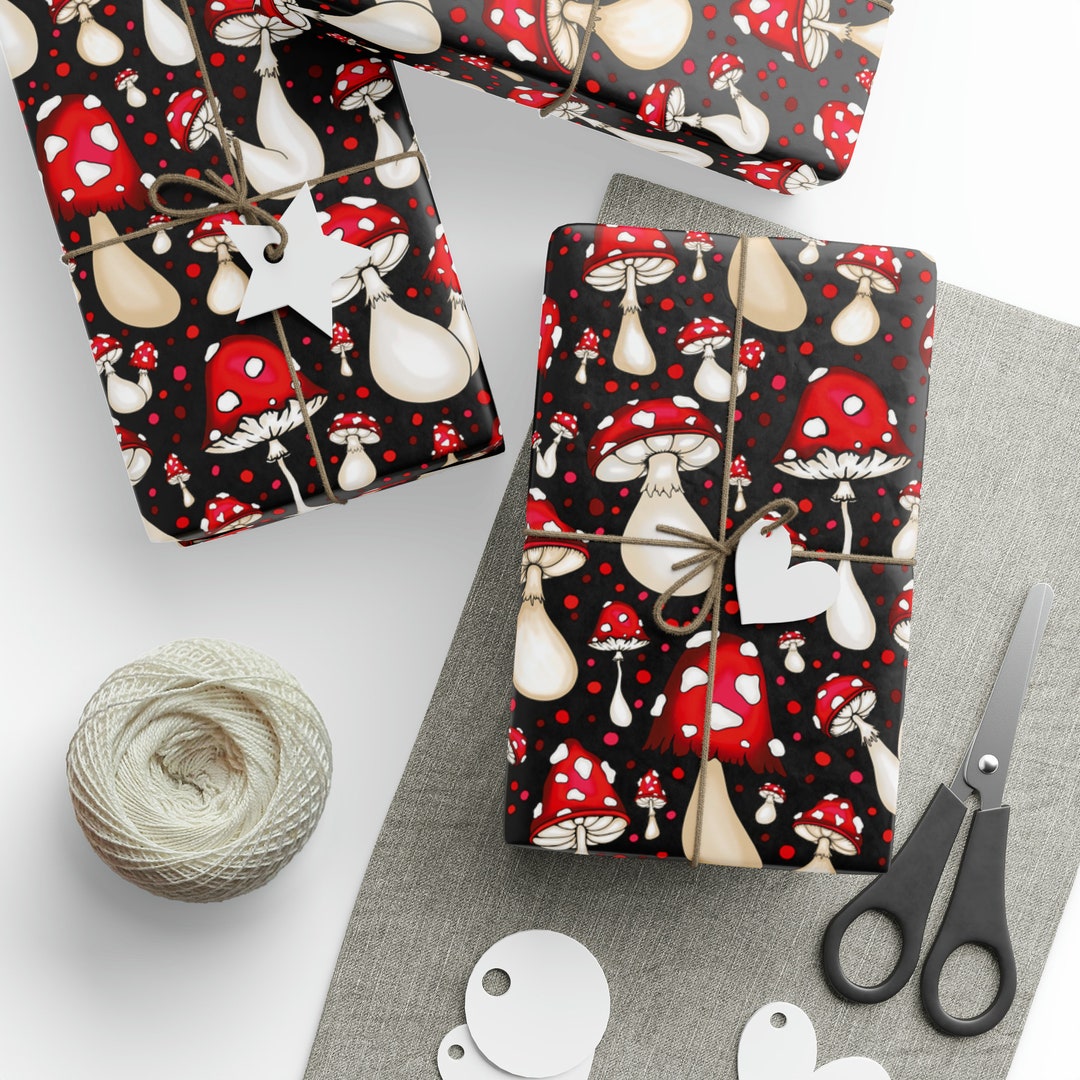 Mushroom Wrapping Paper Roll, Poisonous Fungi Gift Wrap, Black White ...