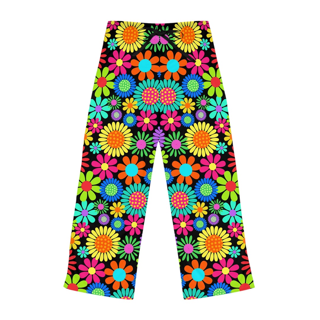 Flower Power Pajama Pants, Retro Daisy Print, Groovy Hippie, Drawstring ...
