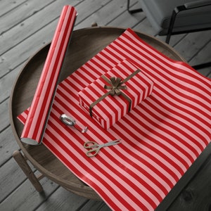 Pink and Red Striped Wrapping Paper Roll, Awning Stripe Gift Wrap ...