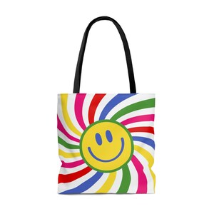 Retro Happy Tote Bag, Yellow Happy Face, Playful Pop Art for Everyday ...