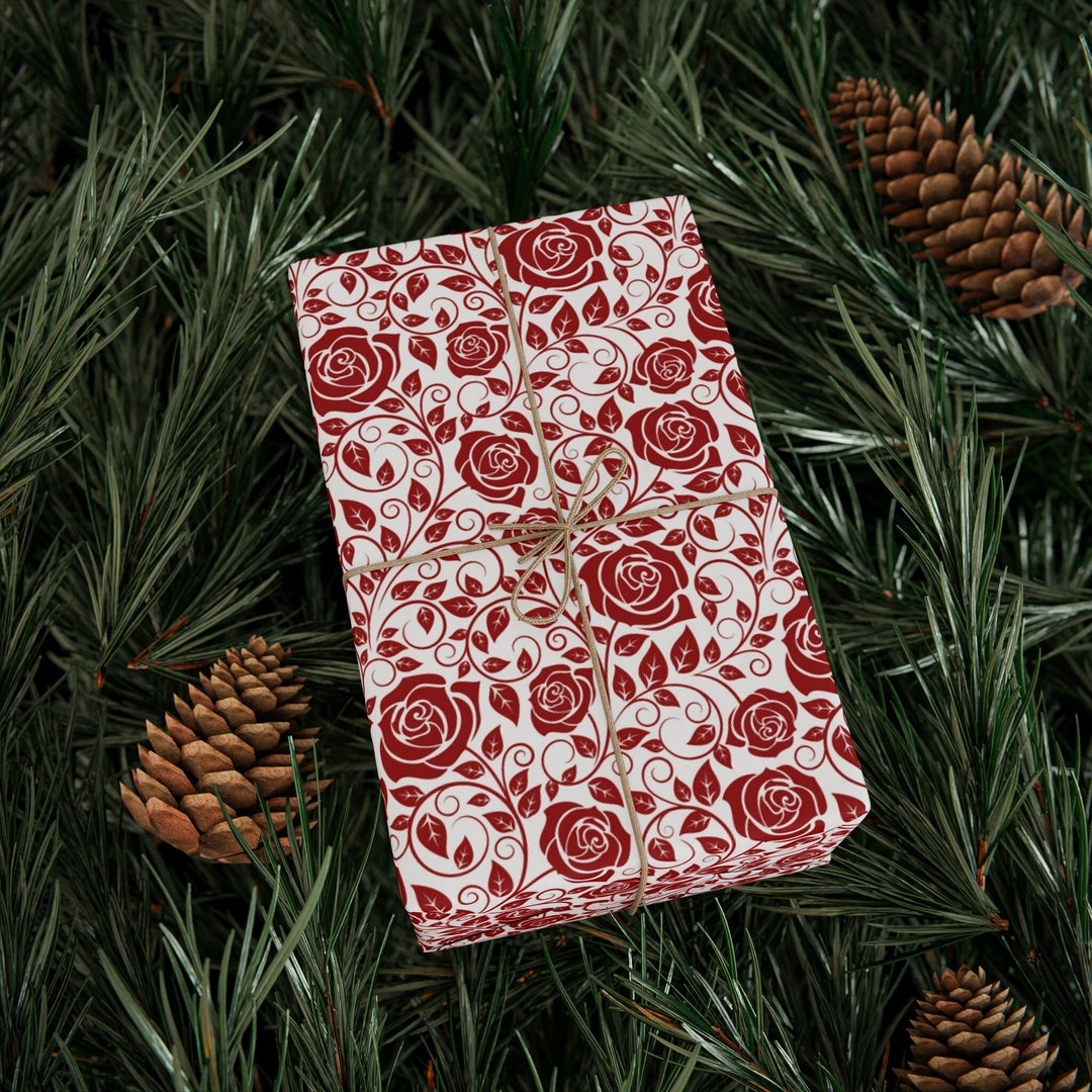Red Roses Wrapping Paper Roll, Romantic Rose Garden Valentines Day Gift ...