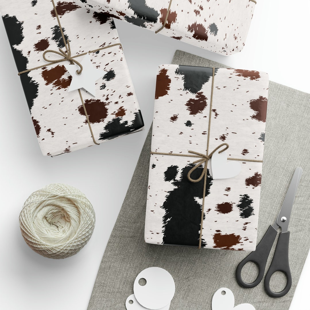 Cowhide Western Wrapping Paper Roll, Black Brown & White Cowhide ...