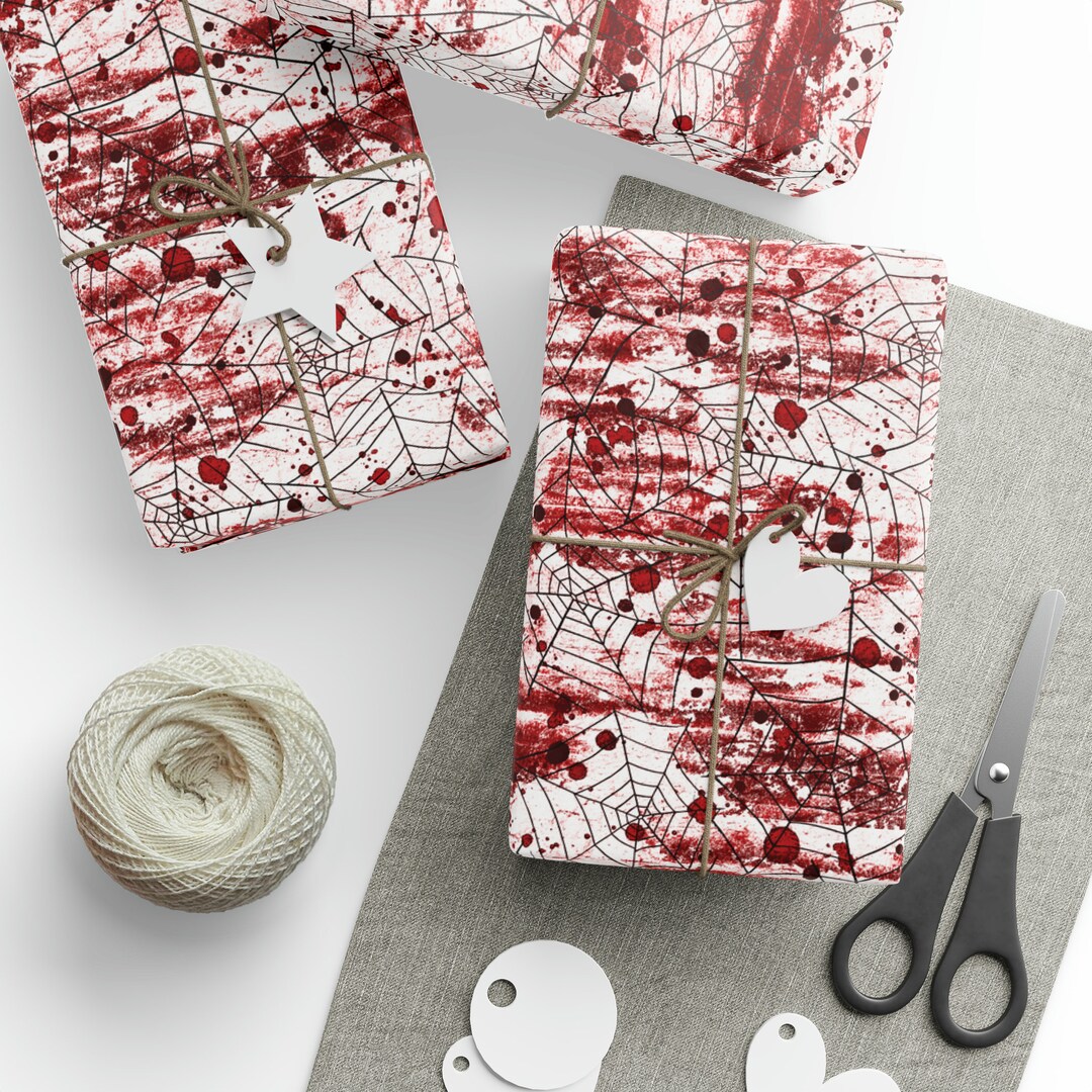 Blood Splatter Wrapping Paper Roll, Halloween Gift Wrap, Spider Web ...