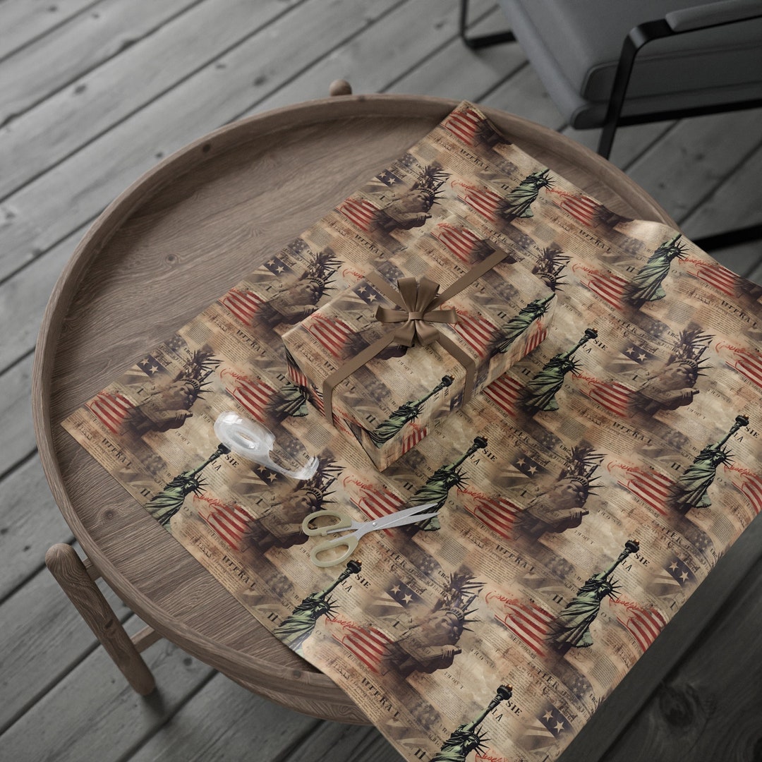 Statue of Liberty Wrapping Paper Roll, American Flag Gift Wrap ...