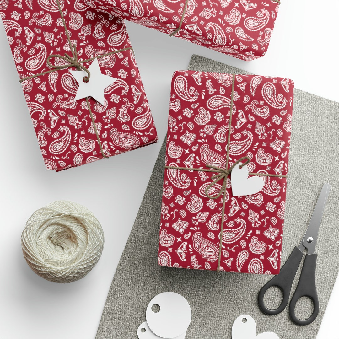 Red Bandana Gift Wrapping Paper Roll, Western Gift Wrap, Cowboy Cowgirl ...