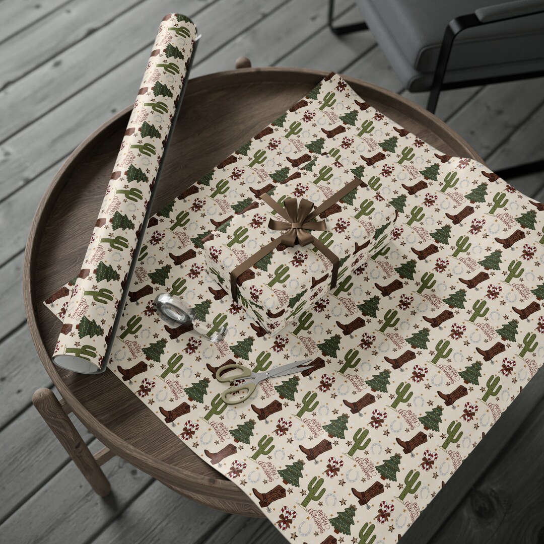 Cowboy Christmas Wrapping Paper! Saddle up Buckaroo! Boots, Horseshoes ...