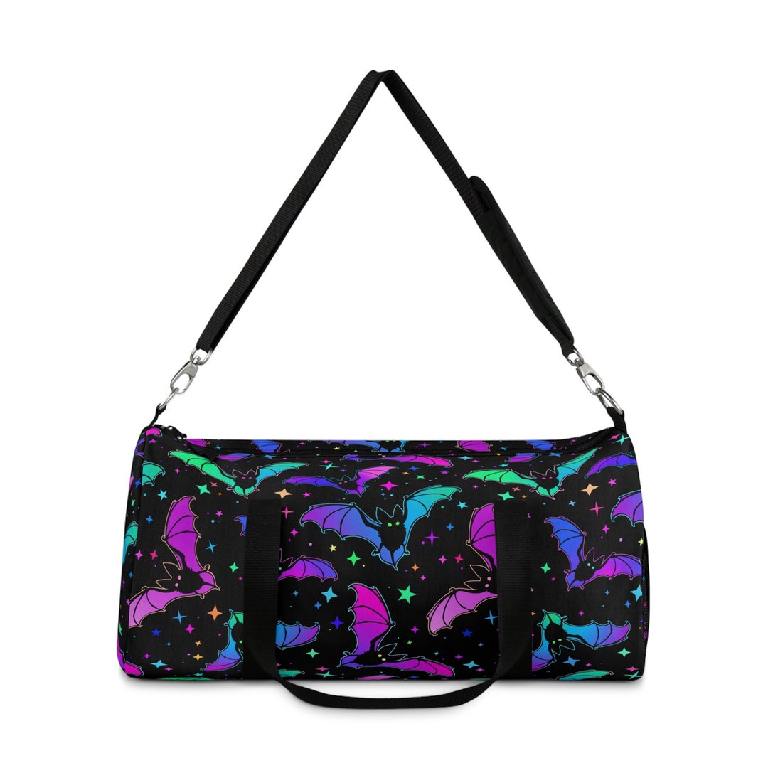 Bats and Stars Duffel Bag, Gothic Dreams Luminous Bats Admist Colorful ...