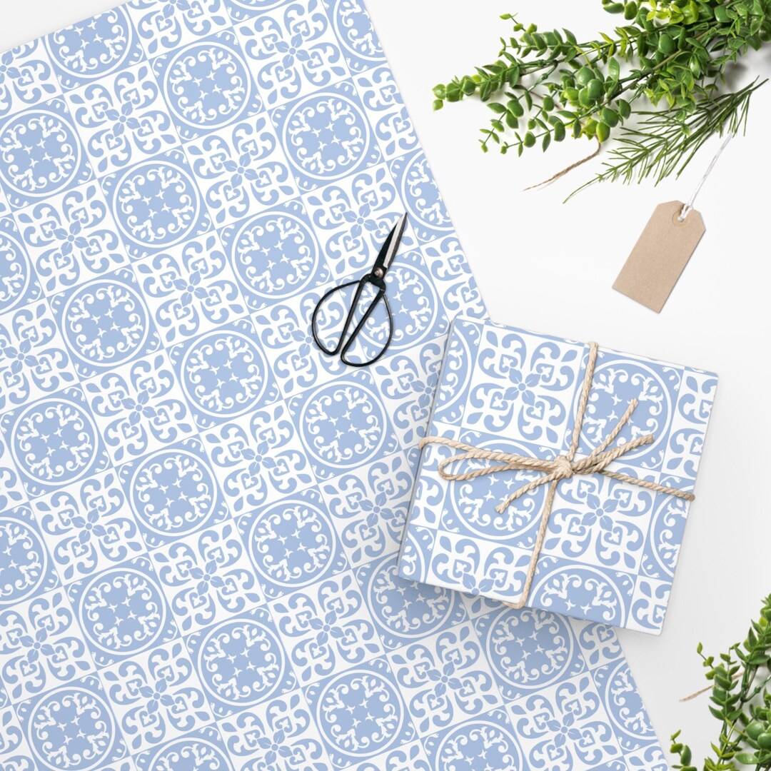 Mediterranean Tile Wrapping Paper Roll Blue and White Gift - Etsy