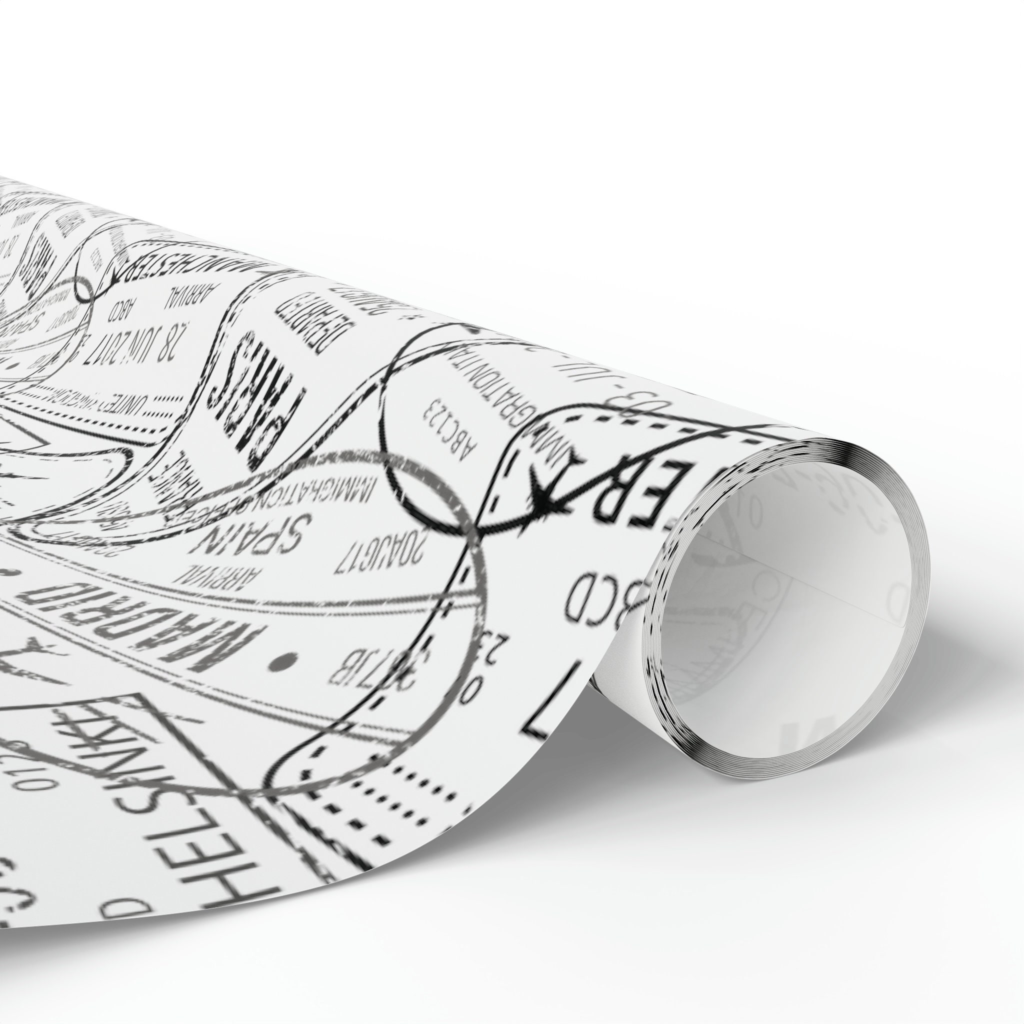 Passport Stamps Wrapping Paper Roll, Vacation Travel Gift Wrap, Black ...