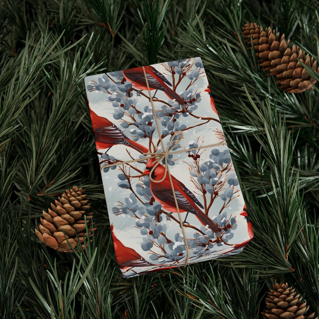 Cardinal Wrapping Paper Roll, Christmas Winter Woodland Gift Wrap, Bird ...