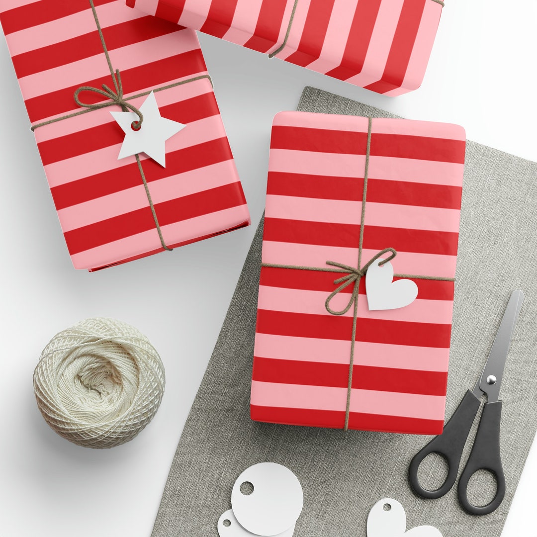 Pink and Red Striped Wrapping Paper Roll, Awning Stripe Gift Wrap ...