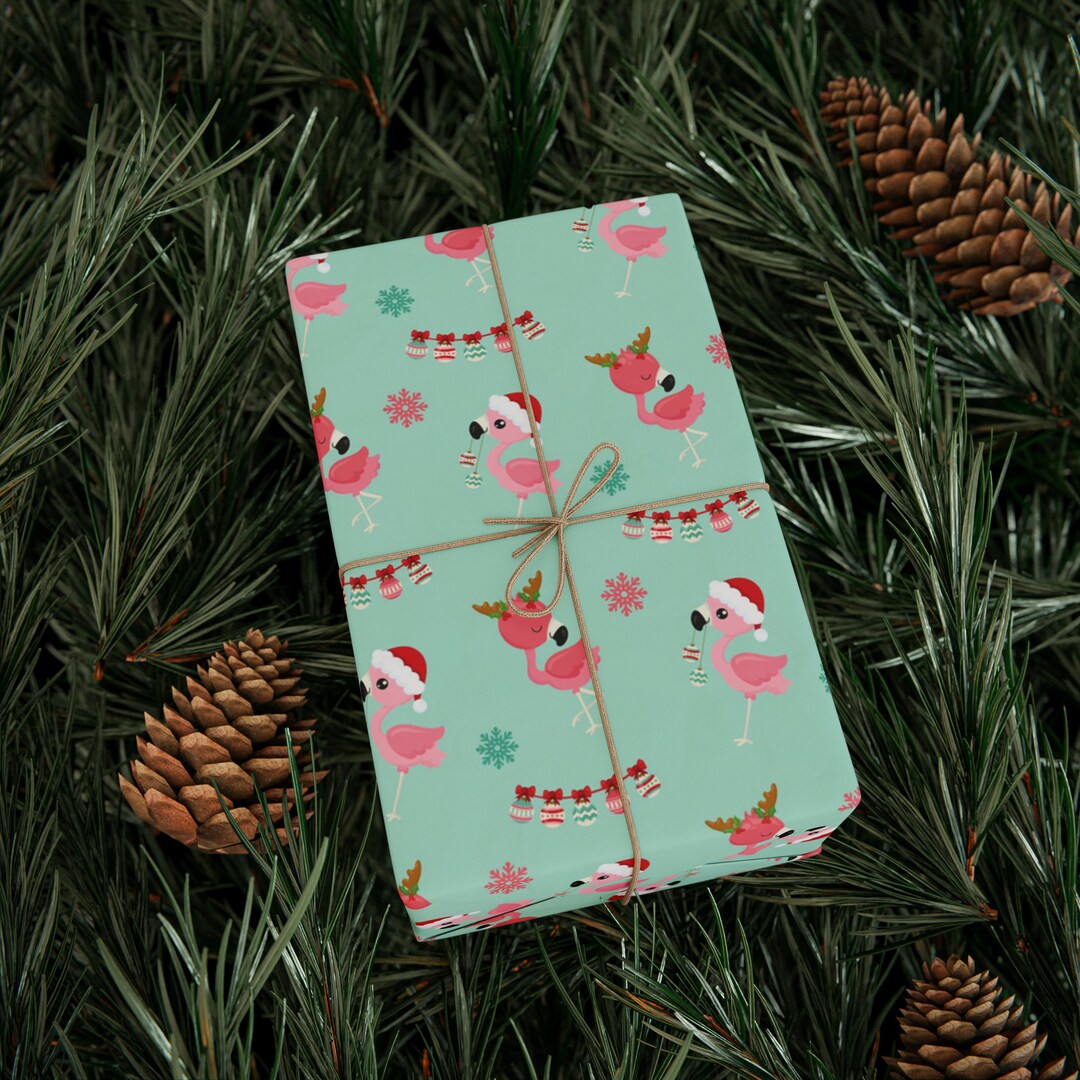 Flamingo Christmas Wrapping Paper Roll, Pink Flamingos Gift Wrap, Matte ...