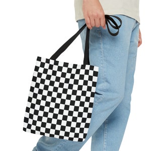 Black & White Checkered Tote Bag, Checked Bag, Resuable Shopping Tote ...
