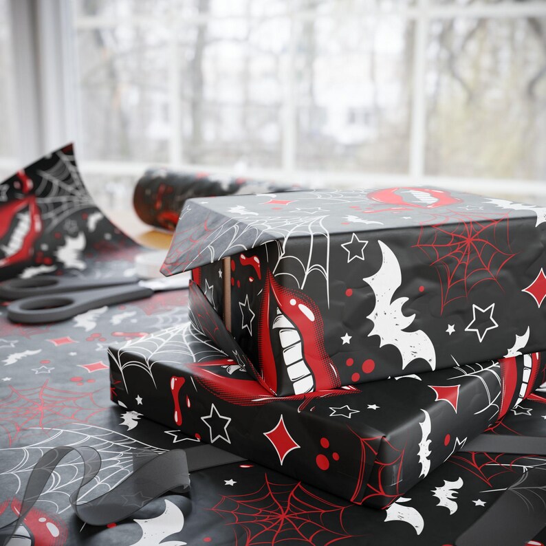 Vampire Wrapping Paper Roll, Halloween Gift Wrap, Bats Giftwrap, Spider ...