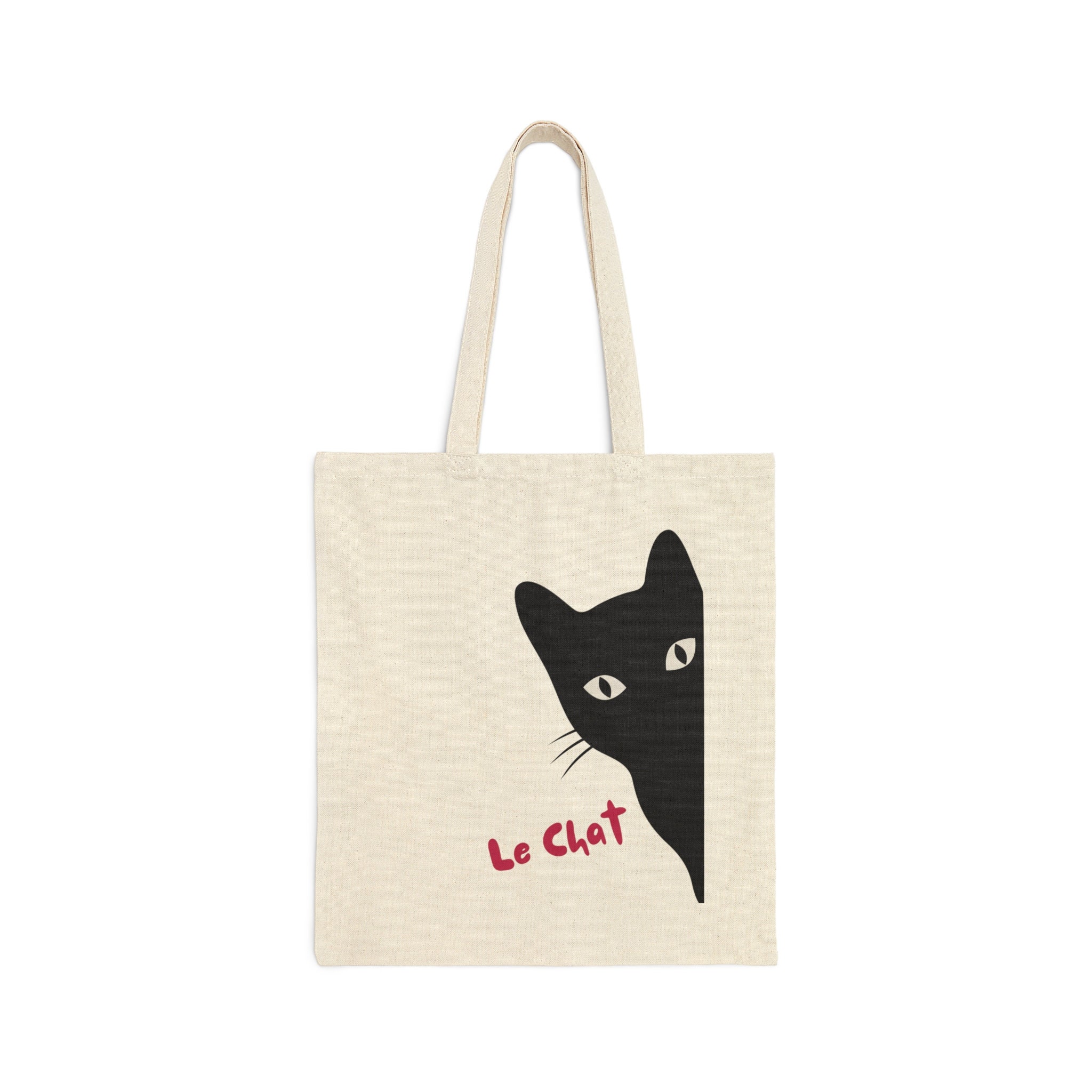 French Cat Cotton Canvas Tote Bag, Meow Kitten Le Chat, 20 Inch Handles ...