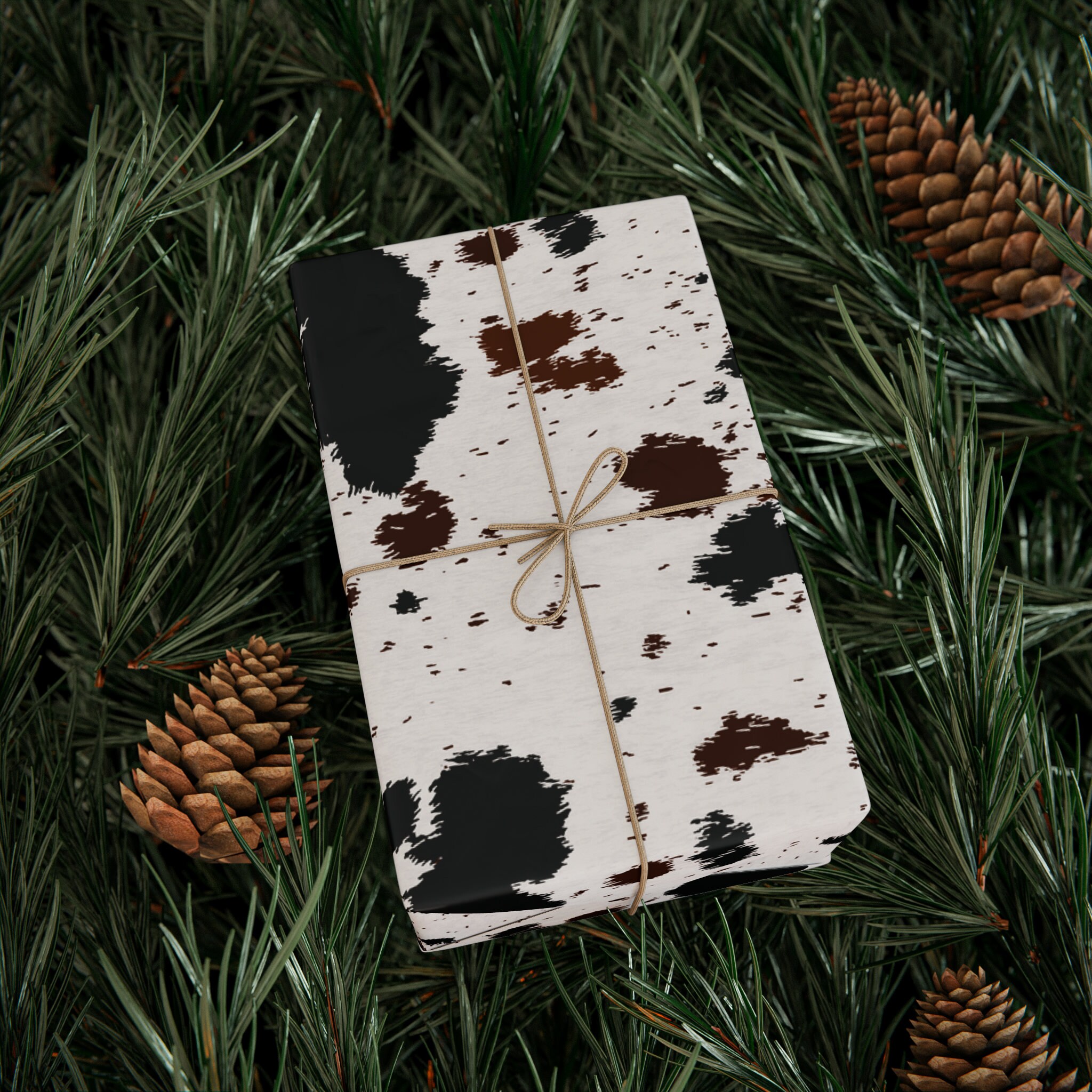 Cowhide Western Wrapping Paper Roll, Black Brown & White Cowhide ...