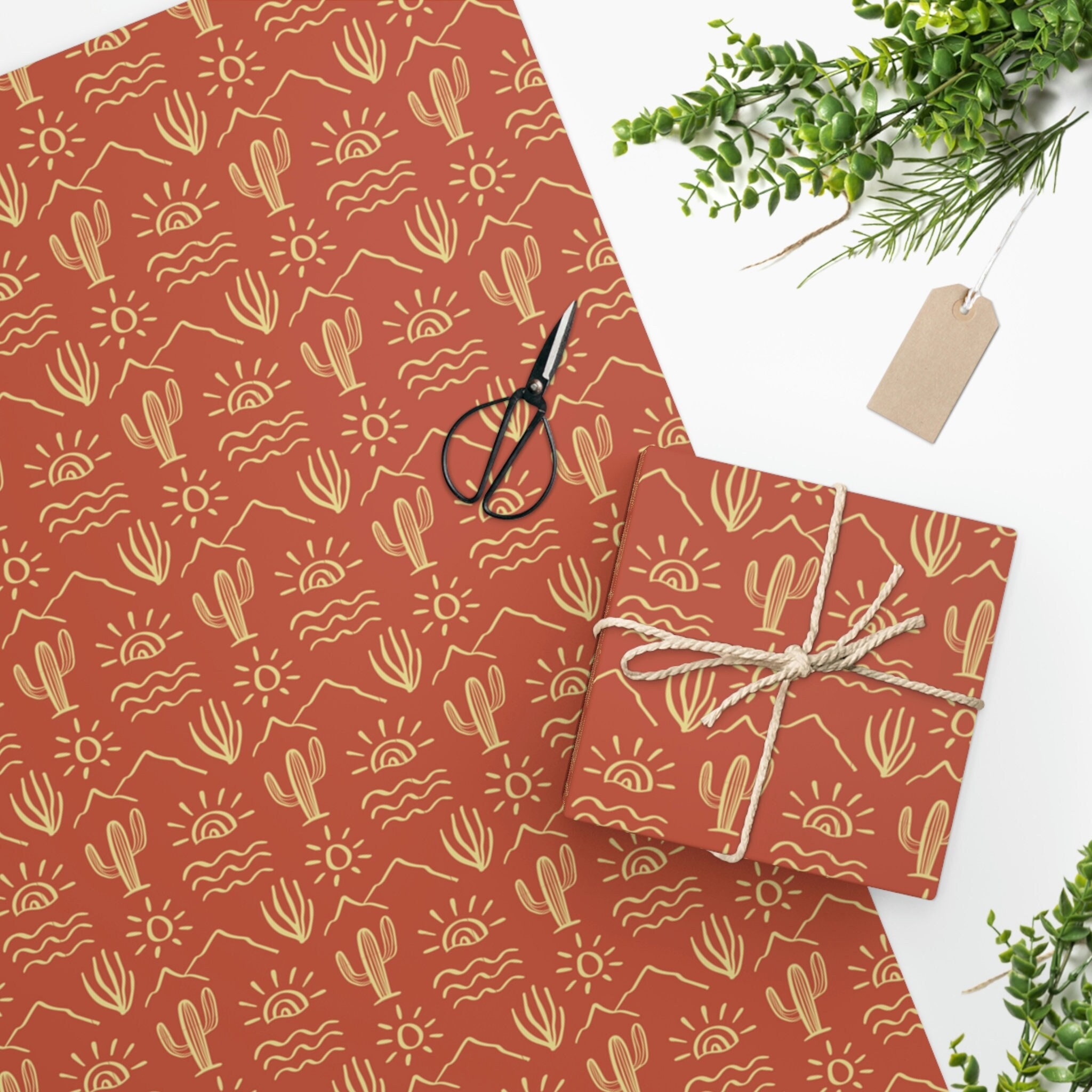 Terracotta Gold Cactus Gift Wrapping Paper Western Wrapping - Etsy