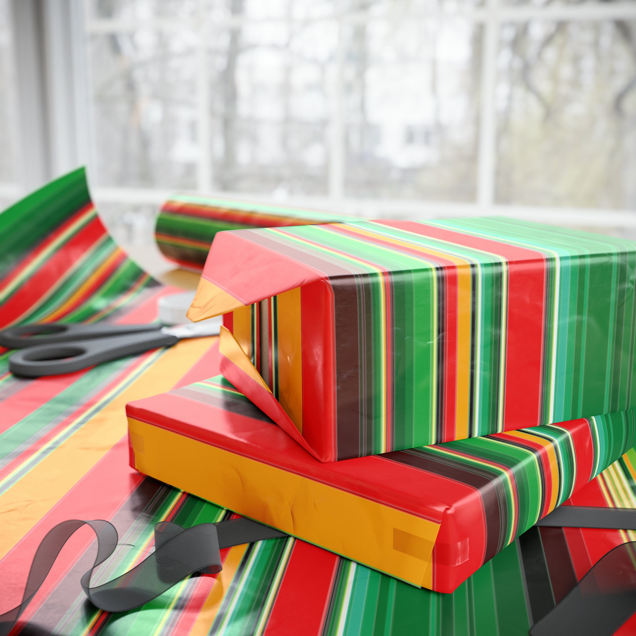 Western Serape Wrapping Paper Roll, Mexican Gift Wrap, Red Green Yellow ...