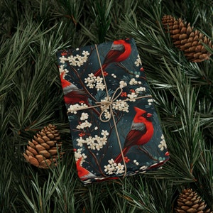 Christmas Cardinal Wrapping Paper Roll, Winter Woodland Gift Wrap, Bird ...