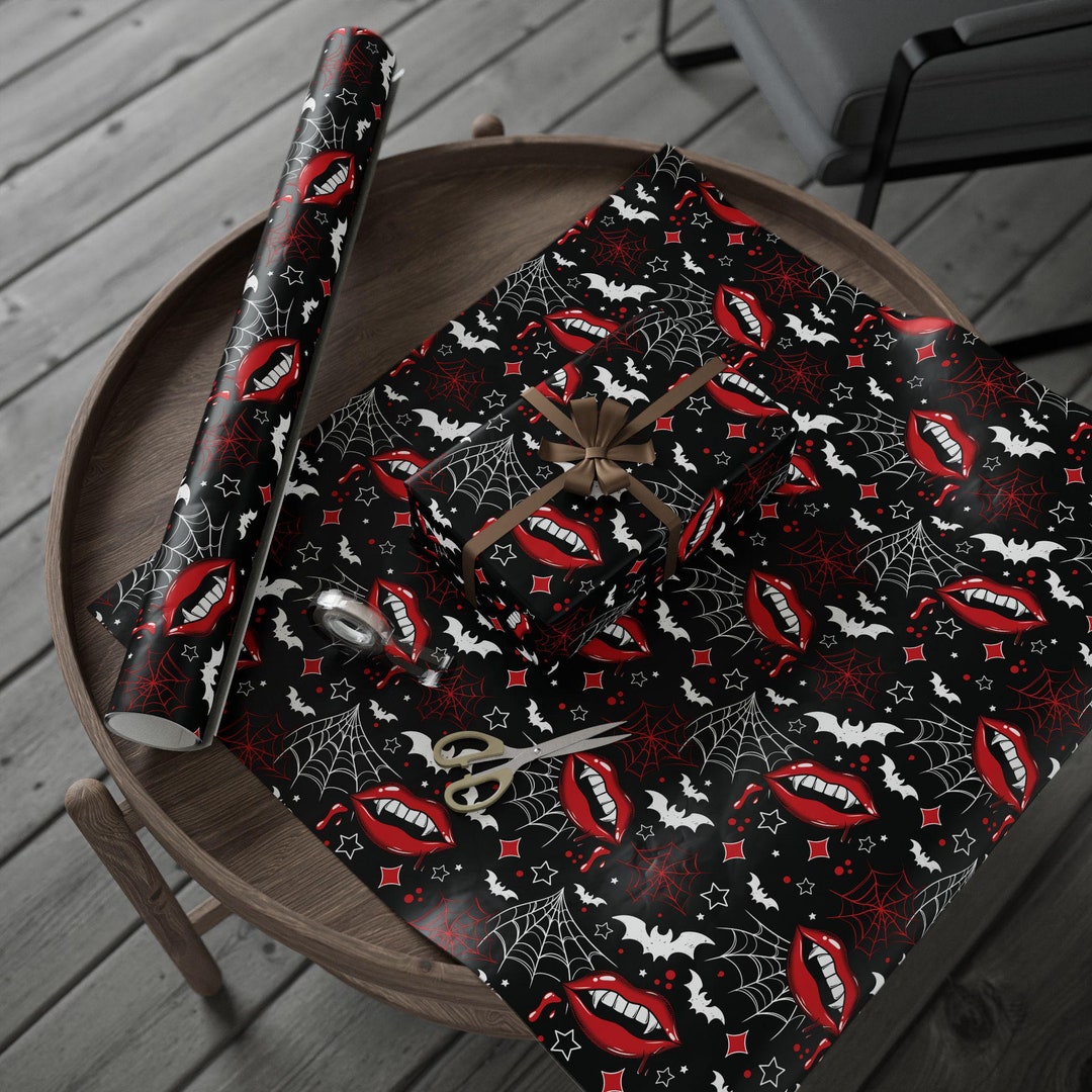 Vampire Wrapping Paper Roll, Halloween Gift Wrap, Bats Giftwrap, Spider ...