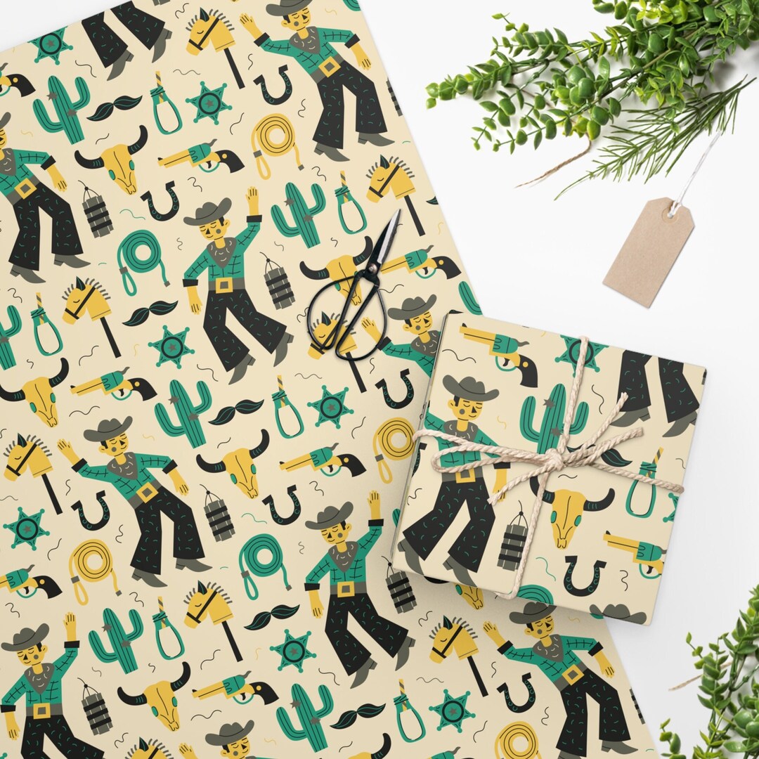 Retro Cowboy Wrapping Paper Roll Western Gift Wrap Country - Etsy