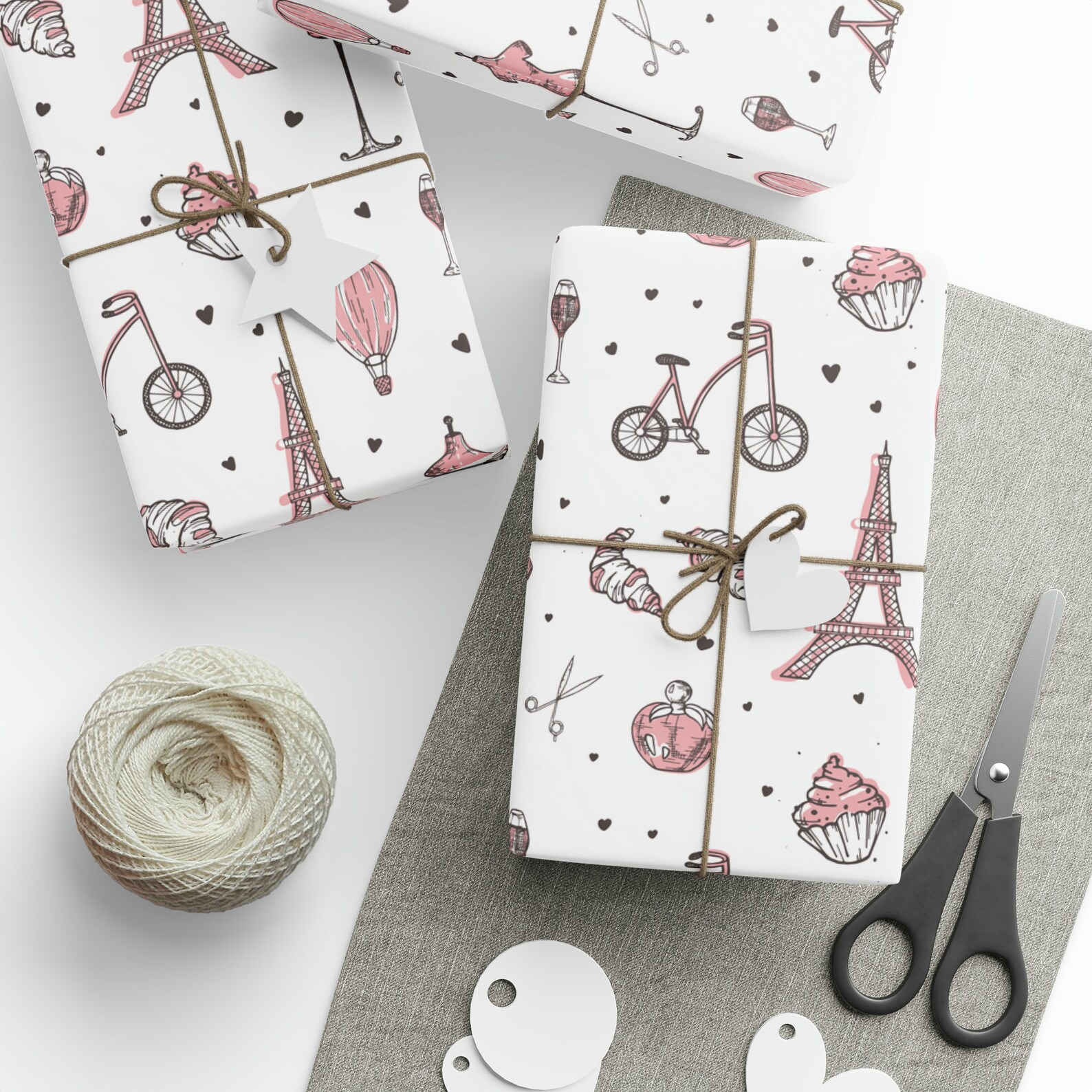 Paris France Wrapping Paper Roll, Pink Black Paris Symbols Gift Wrap ...