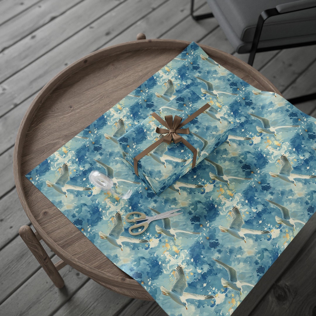 Seagull Wrapping Paper Roll, Coastal Birds Gift Wrap, Watercolor ...