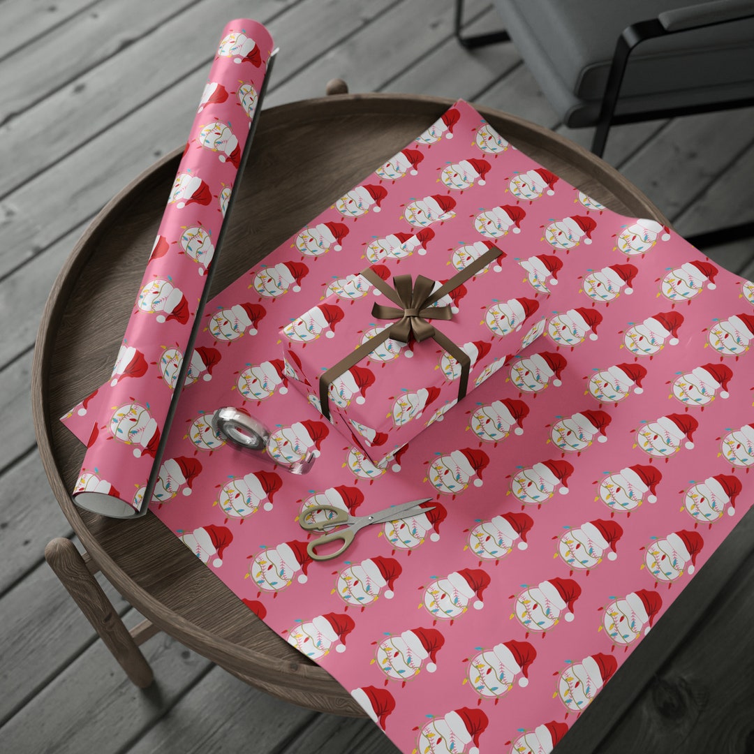 Christmas Baseball Wrapping Paper Roll, Pink Homerun Holiday Gift Wrap ...