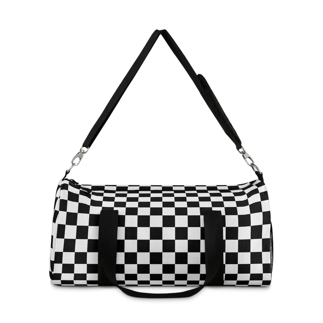Checkered Duffel Bag, Black and White Checked Duffle Bag, Checker Flag ...