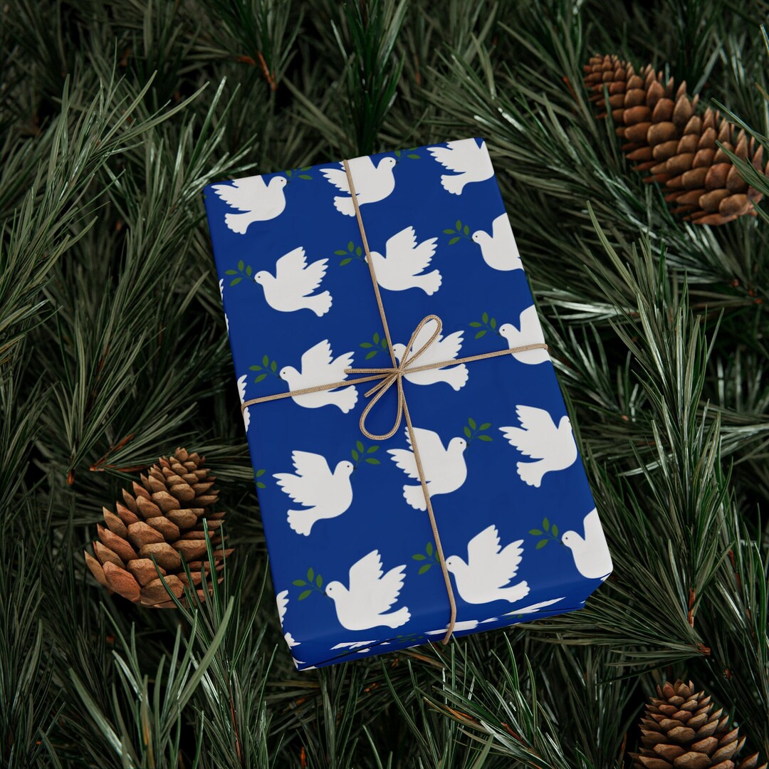 Peace on Earth Wrapping Paper Roll, Peace Dove Gift Wrap, Blue and ...