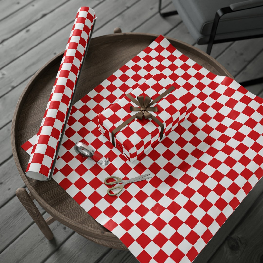 Red and White Checkered Wrapping Paper Roll, Christmas Check Gift Wrap ...
