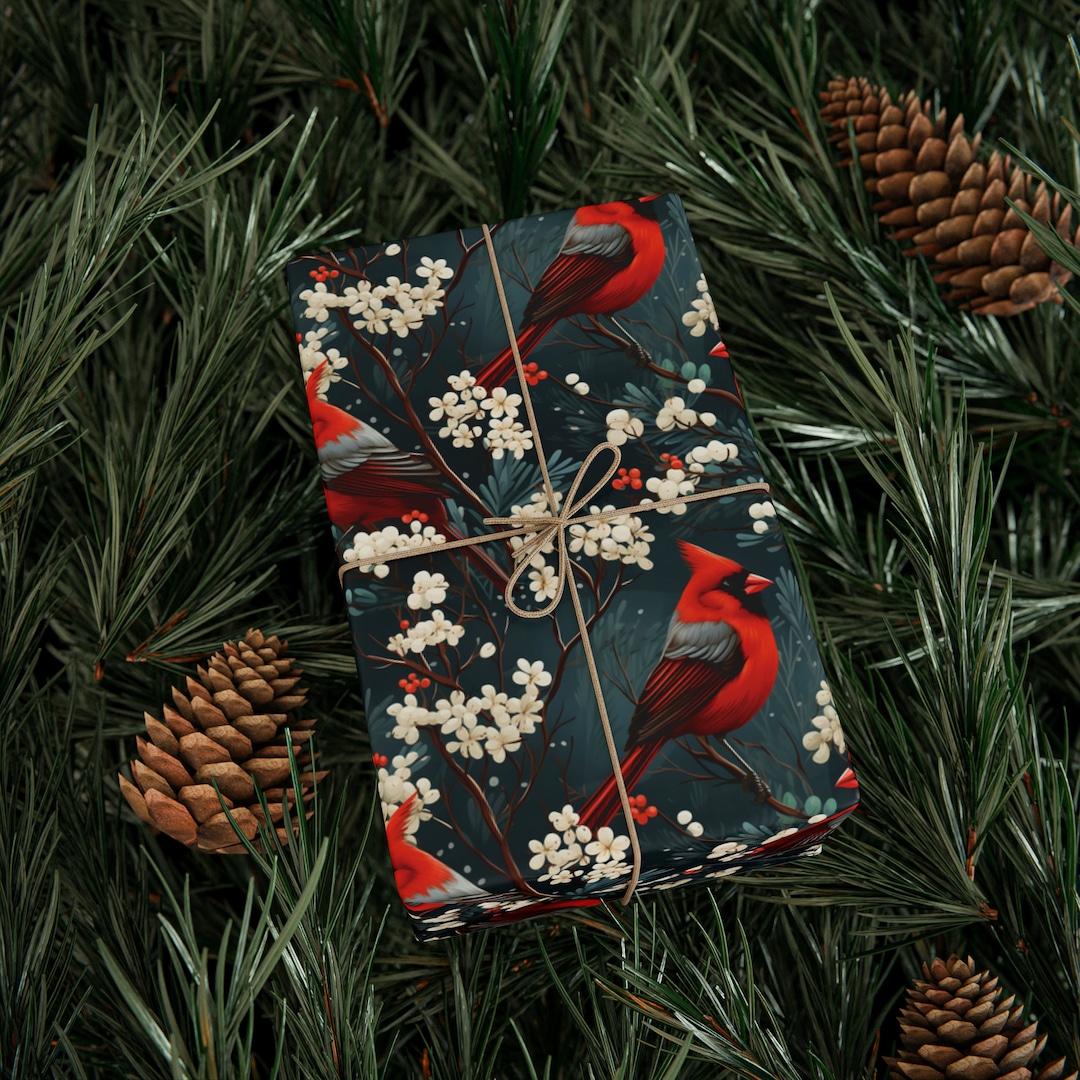 Christmas Cardinal Wrapping Paper Roll, Winter Woodland Gift Wrap, Bird ...