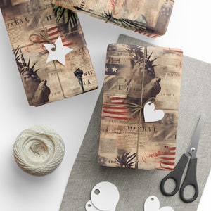 Statue of Liberty Wrapping Paper Roll, American Flag Gift Wrap ...