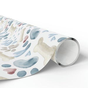 Paw Print Gift Wrapping Paper Roll, Watercolor Paw Prints, Bones ...
