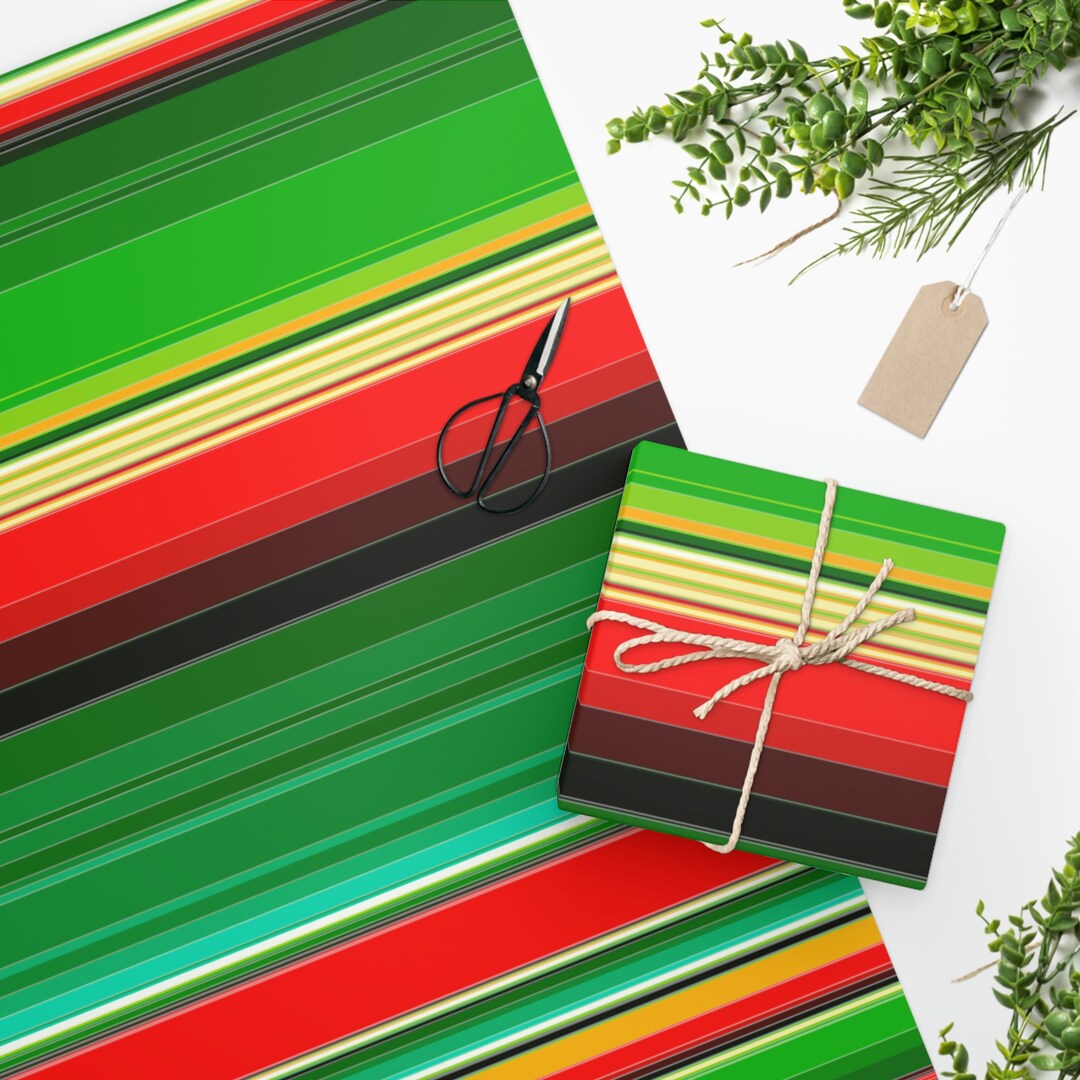 Serape Gift Wrap, Red Green Wrapping Paper Roll, Christmas, Birthday ...