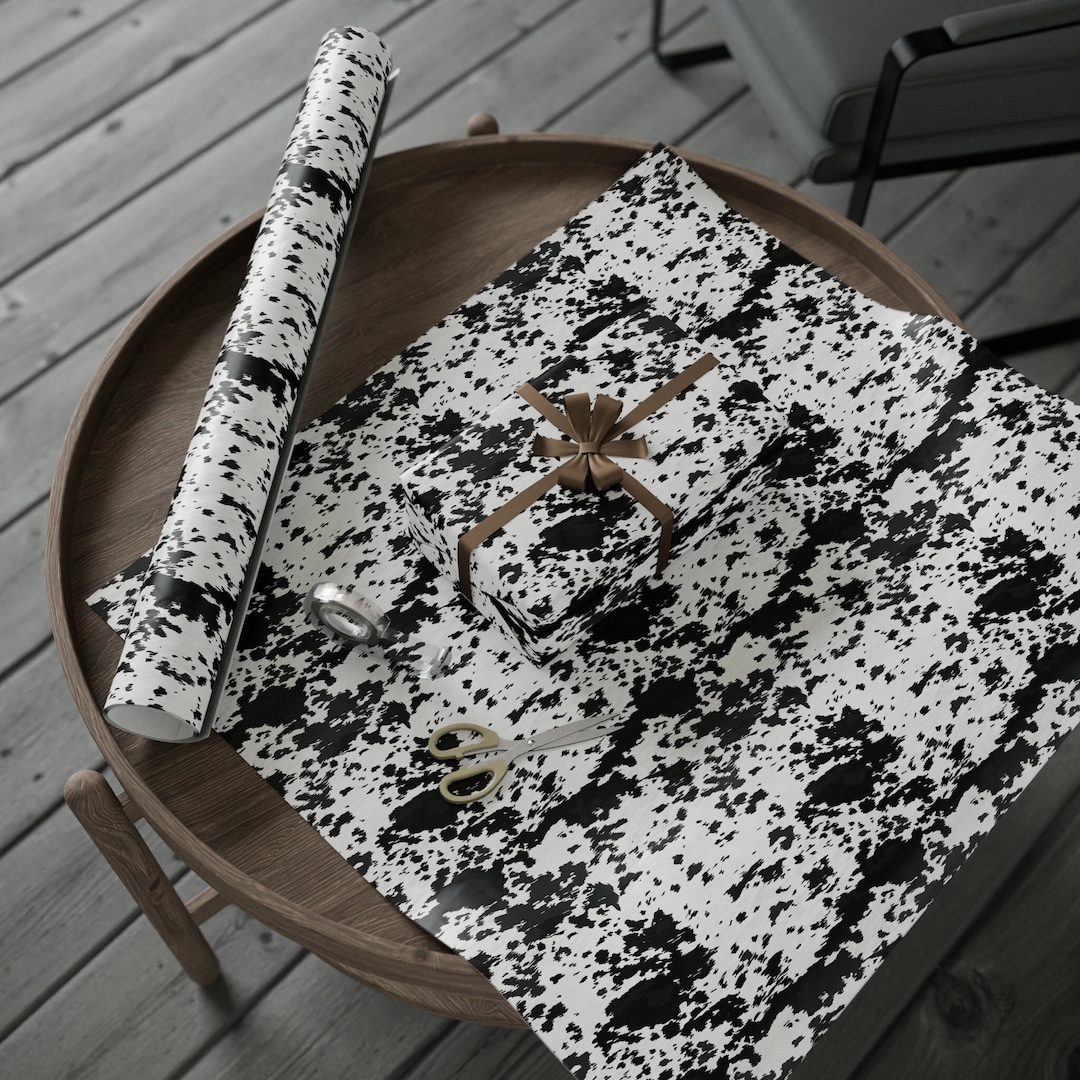 Cow Hide Gift Wrapping Paper Roll, Black White Gray Cow Gift Wrap ...