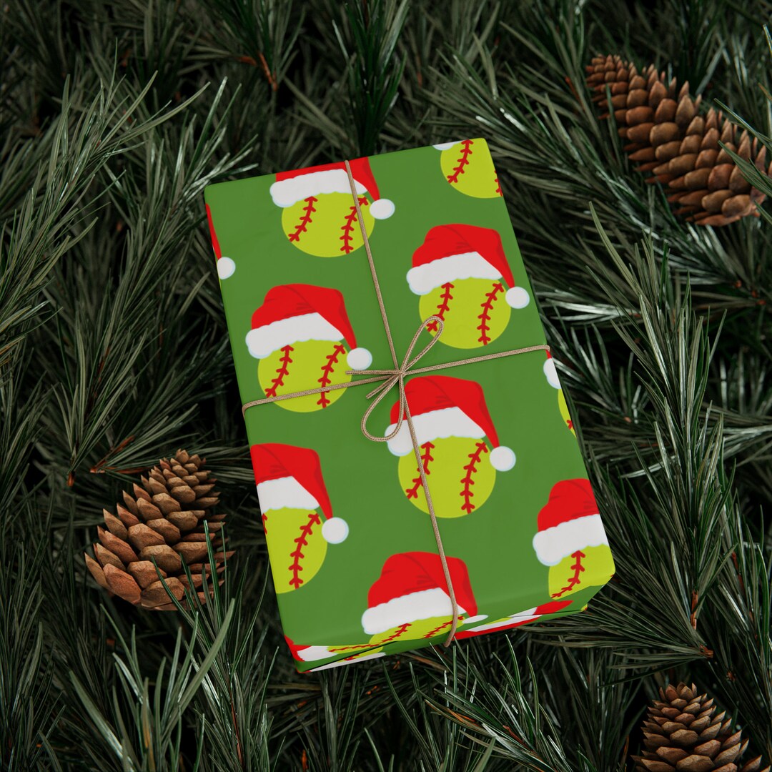 Christmas Softball Wrapping Paper Roll, Homerun Softball Holiday Gift ...