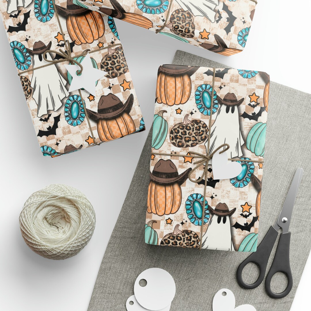 Retro Western Thanksgiving Wrapping Paper Roll, Howdy Pumpkin Gift Wrap ...