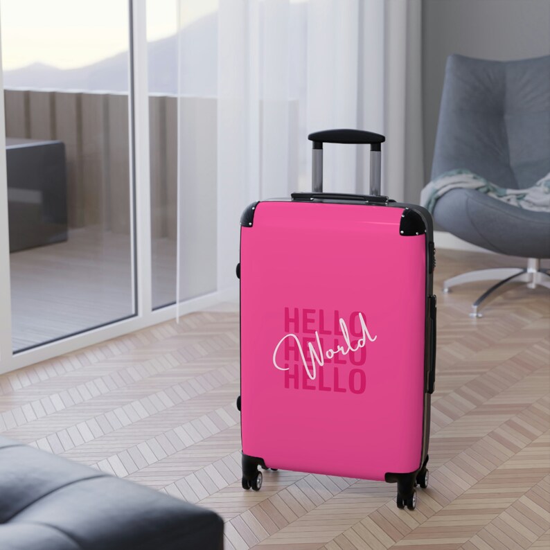 Pink Luggage Spinner Wheels Hot Pink Hard Shell Suitcase1 2 - Etsy