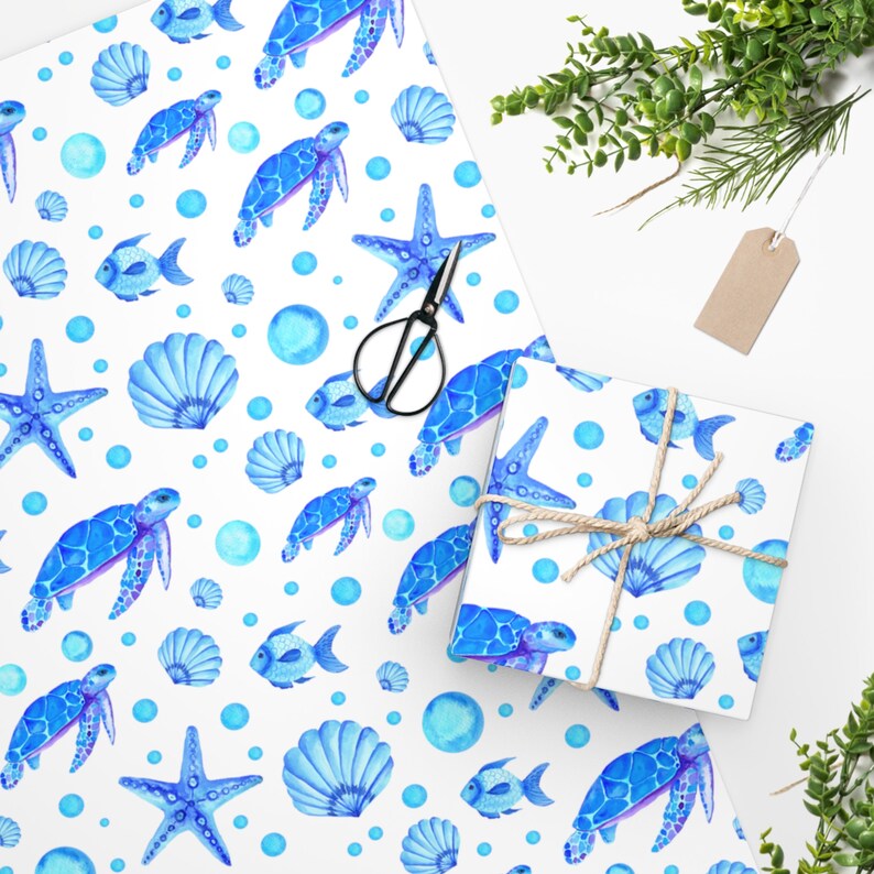 Blue Underwater Gift Wrapping Paper Roll Ocean Turtles - Etsy
