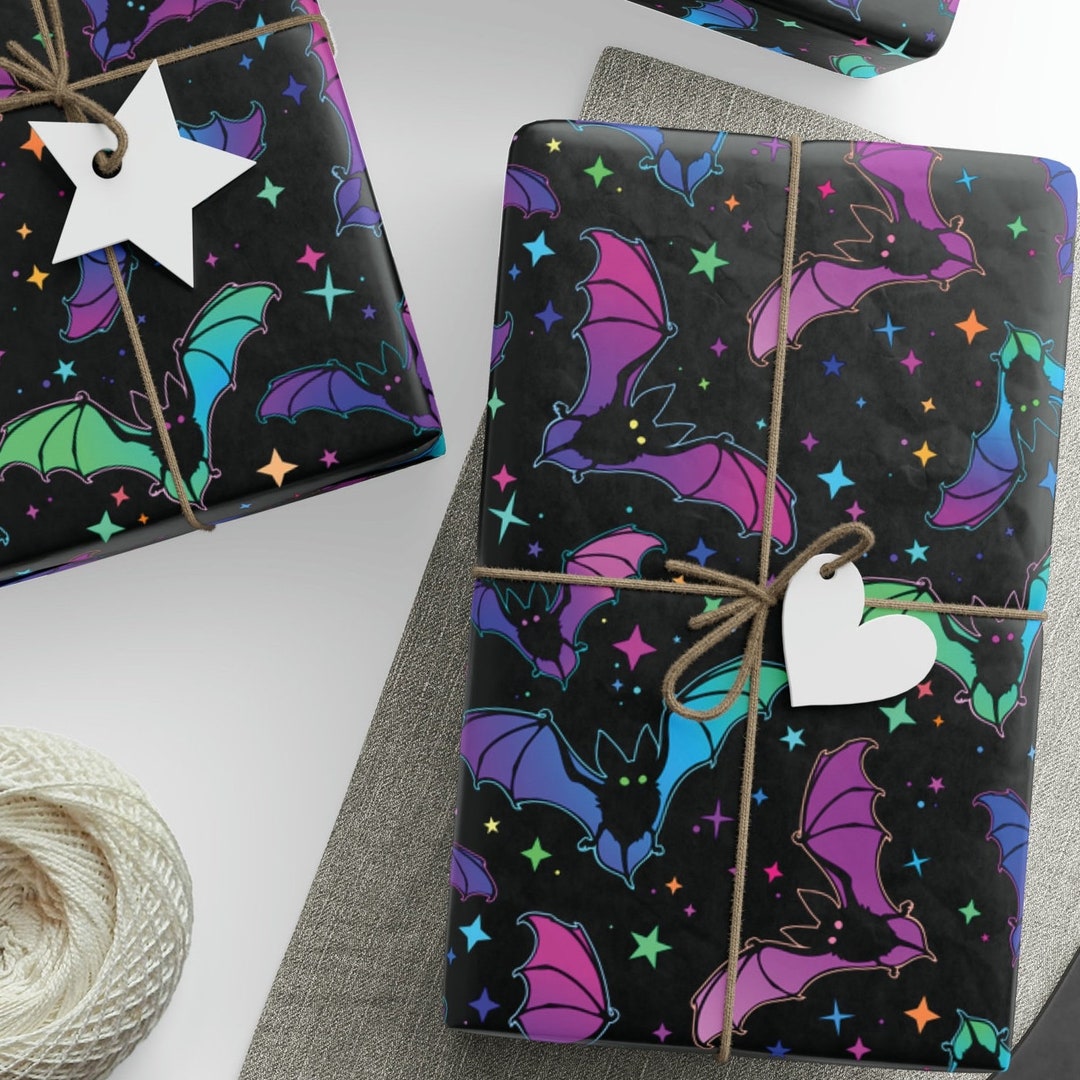 Bats and Stars Gift Wrapping Paper Roll, Witchygoth Gift Wrap, Gothic ...