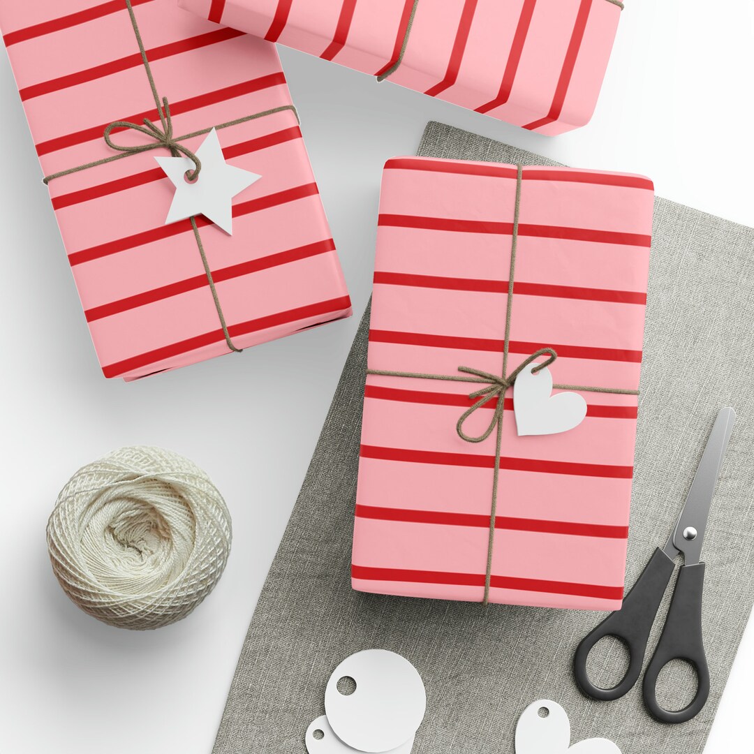 Pink and Red Striped Wrapping Paper Roll, French Stripe Gift Wrap ...