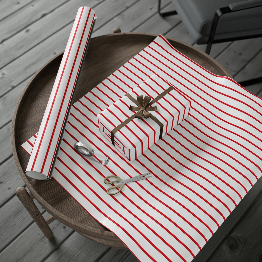Red and White Striped Wrapping Paper Roll, French Stripe Gift Wrap ...